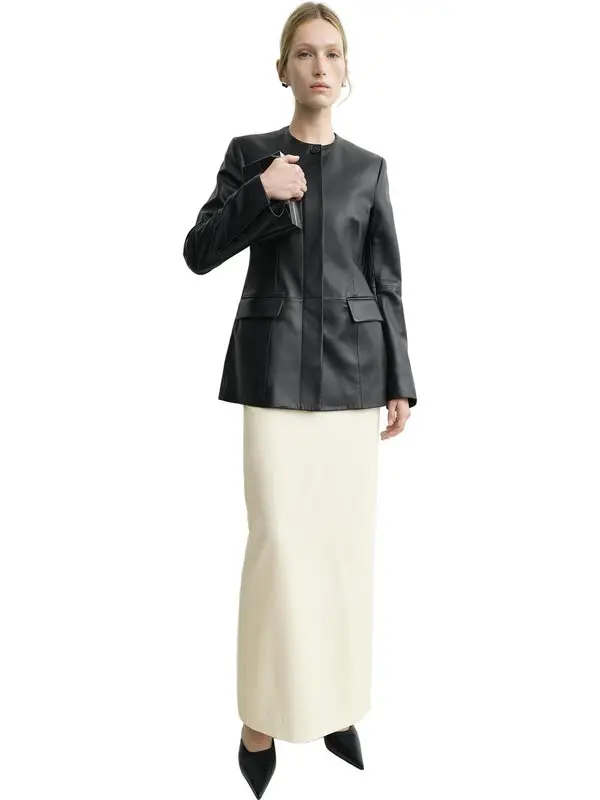 TOTEME Collarless Leather Jacket - Black