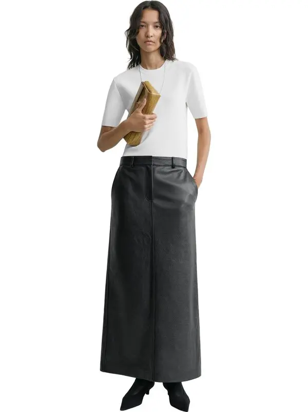 TOTEME Grained Leather Straight Maxi Skirt - Black