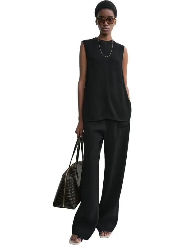TOTEME Woven Stripe Top With Raised Stripes - Black