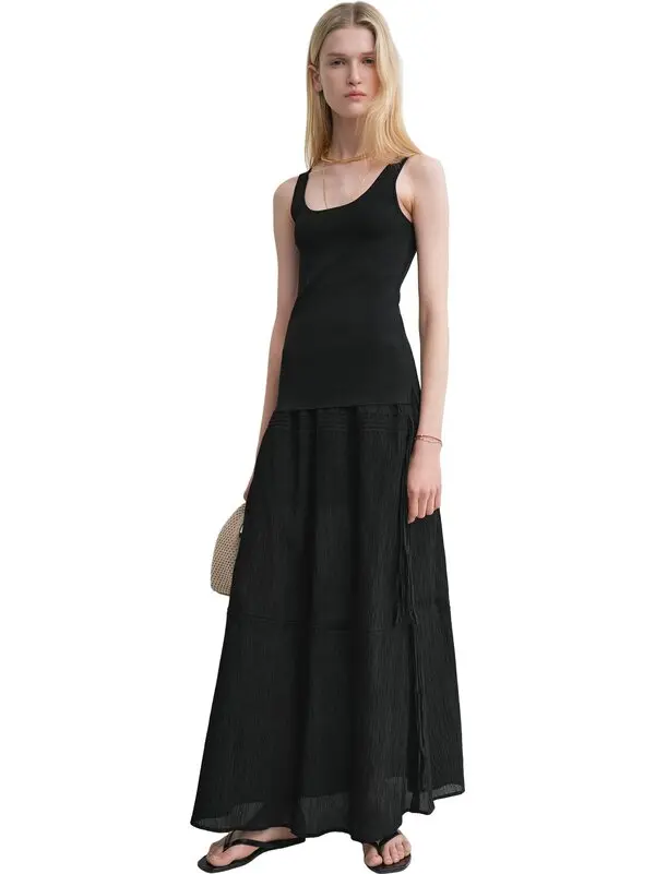 TOTEME Drawstring Crinkled Organic Cotton Skirt - Black