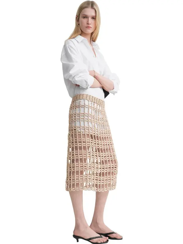 TOTEME Wooden Beaded Knee-length Skirt - Vanilla