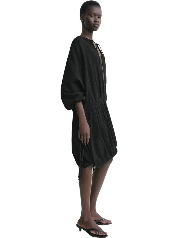 TOTEME Crinkled Organic Cotton Drawstring Dress - Black