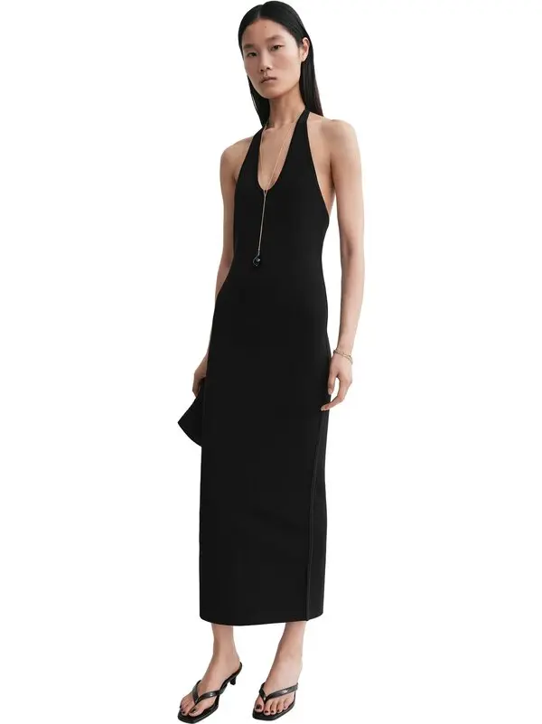 TOTEME Compact Knit Halterneck Maxi Dress - Black