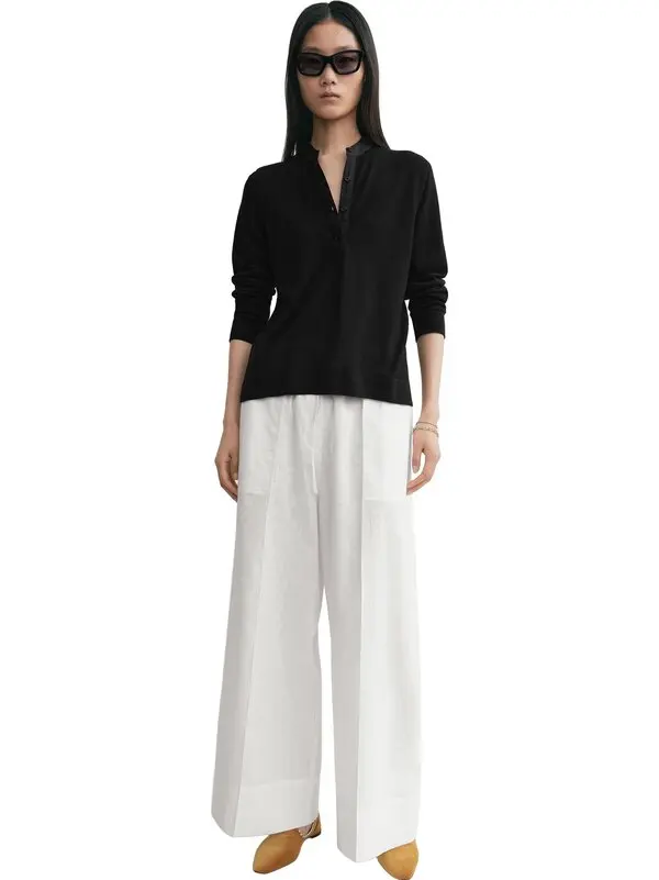 TOTEME Merino Wool Silk Knit With Poplin Placket - Black