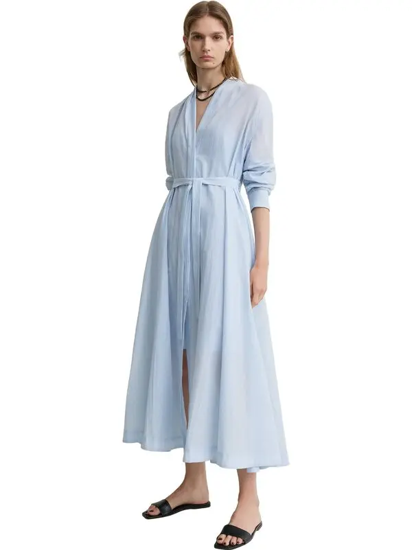 TOTEME Belted Cotton Voile Maxi Dress - Sky