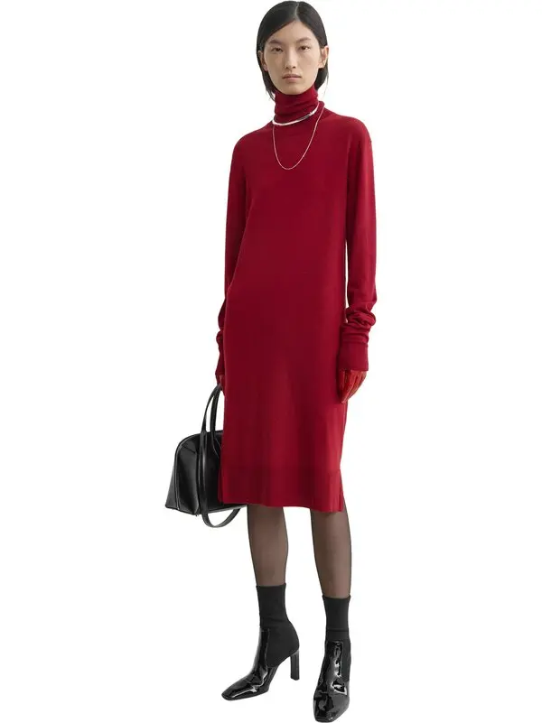TOTEME Turtleneck Fine Merino Wool And Silk Dress - Red