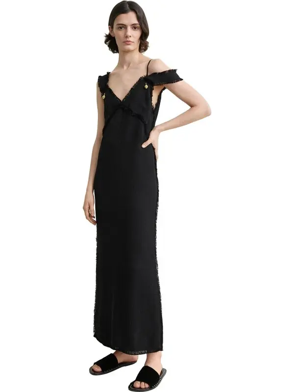TOTEME V-neck Raw Slip Dress With Asymmetrical Straps - Black