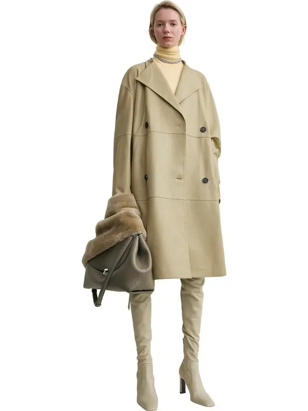 TOTEME Collarless Leather Coat - Rye