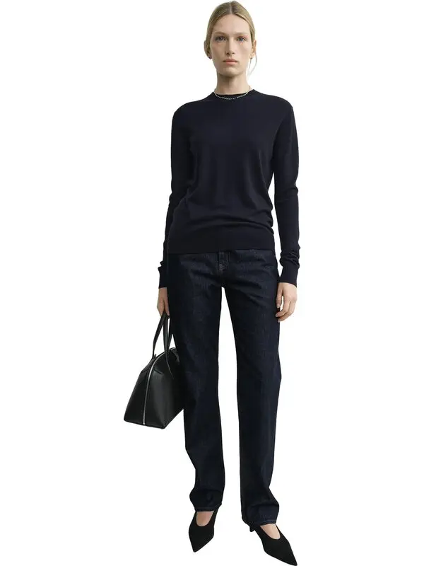 TOTEME Fine Crew Knit In Merino Wool And Silk - Midnight