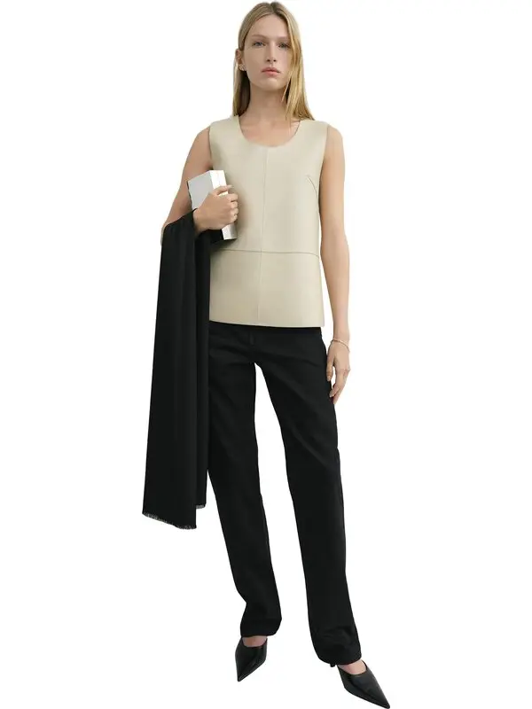 TOTEME Scoop Neck Paneled Leather Top - Sand