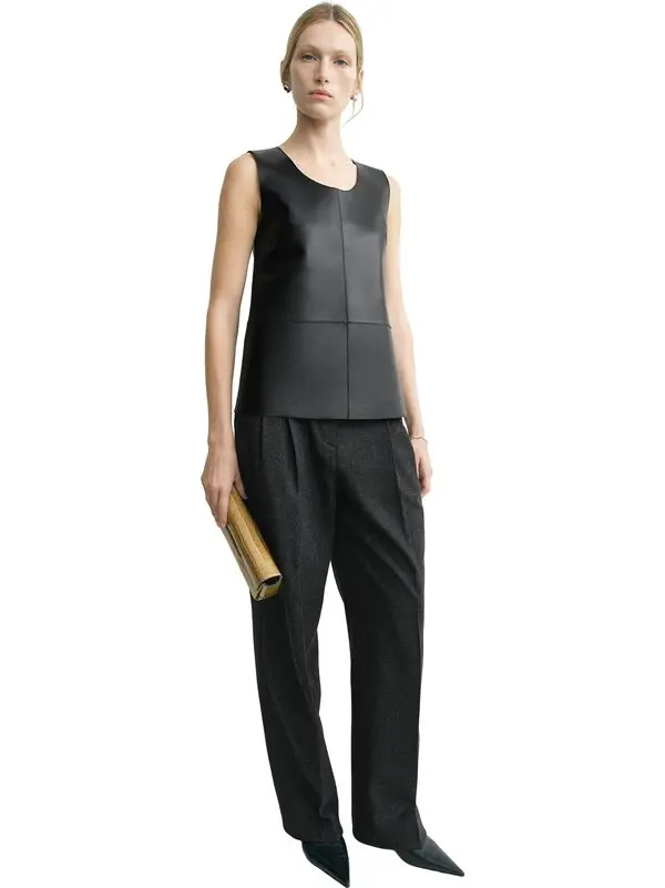 TOTEME Scoop Neck Leather Tank - Black