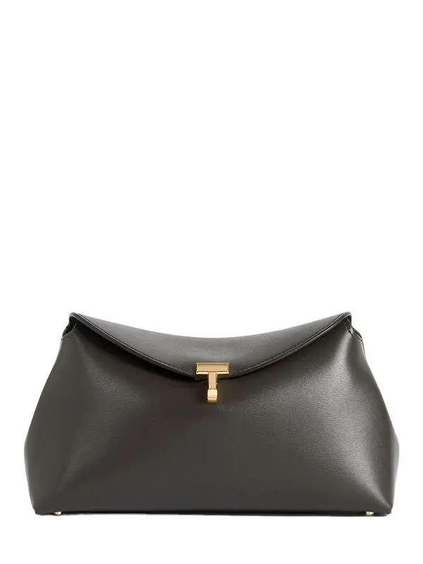 TOTEME T-lock Clutch In Textured Leather - Bark