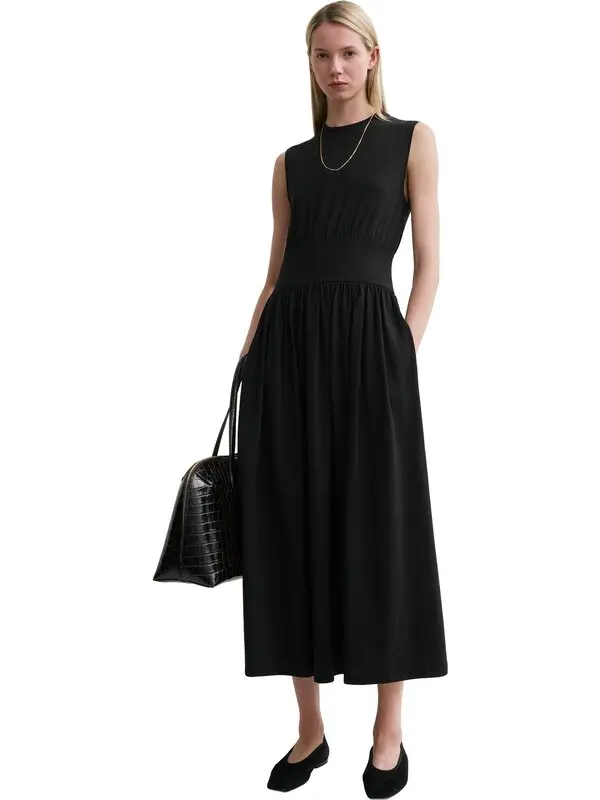 TOTEME Sleeveless Cotton Jersey Midi Dress - Black