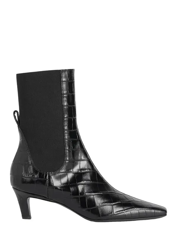 TOTEME Croc-embossed Mid-heel Ankle Boots - Black