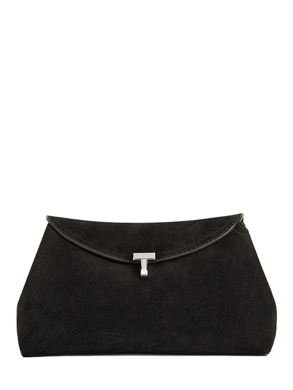 TOTEME T-lock Suede Clutch With Silver-tone Hardware - Espresso