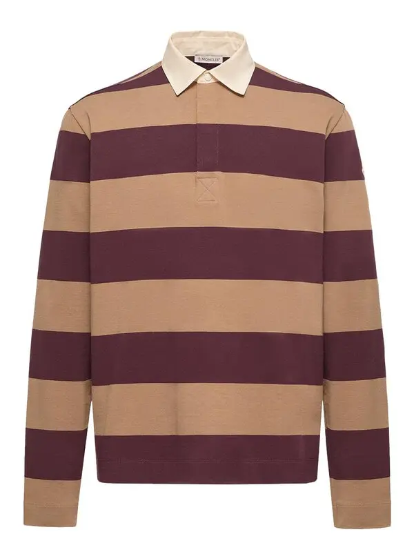 Moncler Striped Cotton Long Sleeve Polo Shirt - Multicolor