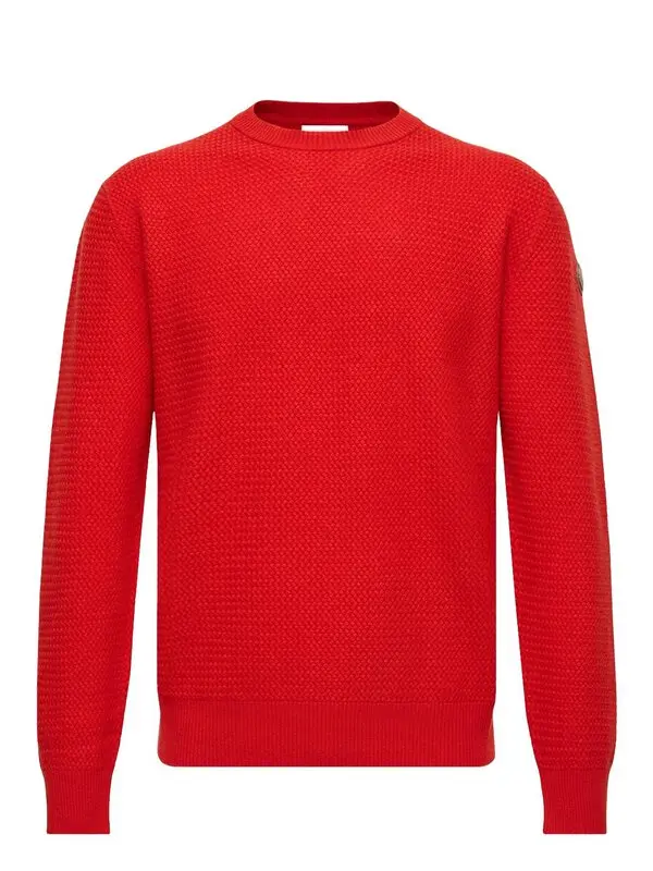 Moncler Textured Crew Neck Wool & Cashmere Blend Sweater - Red