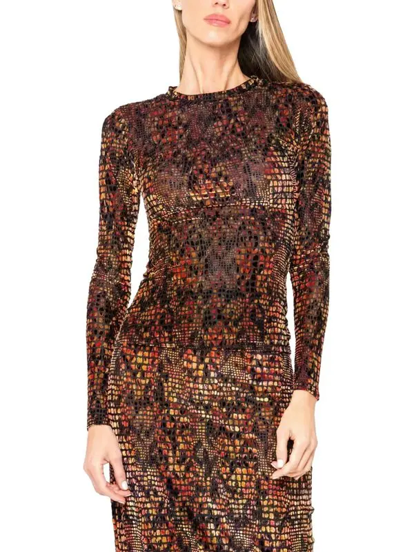 JBQ Hugos Mosaic Print Ruched Top - Brown