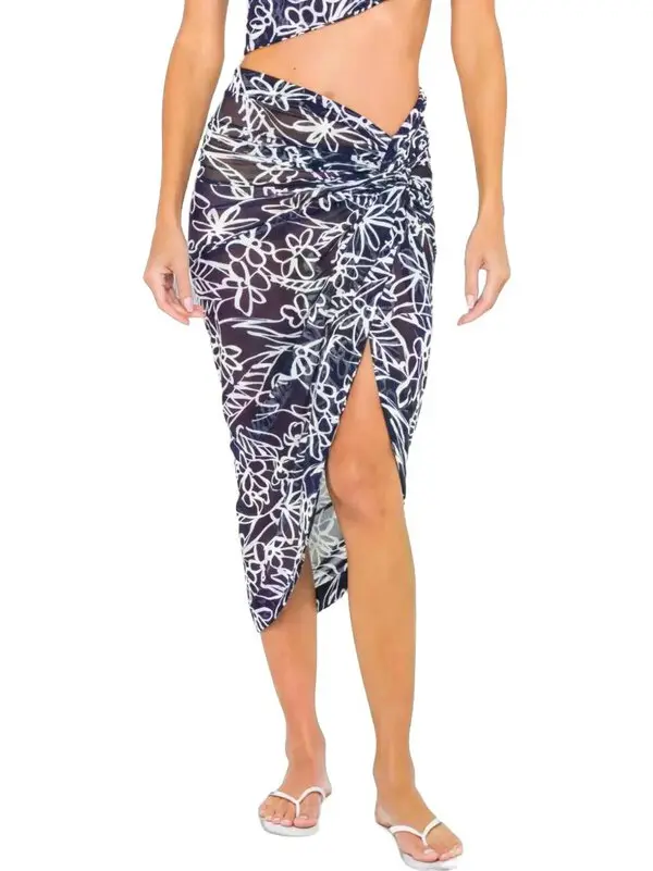 JBQ Scorpio Floral-print Twisted Midi Skirt - Blue