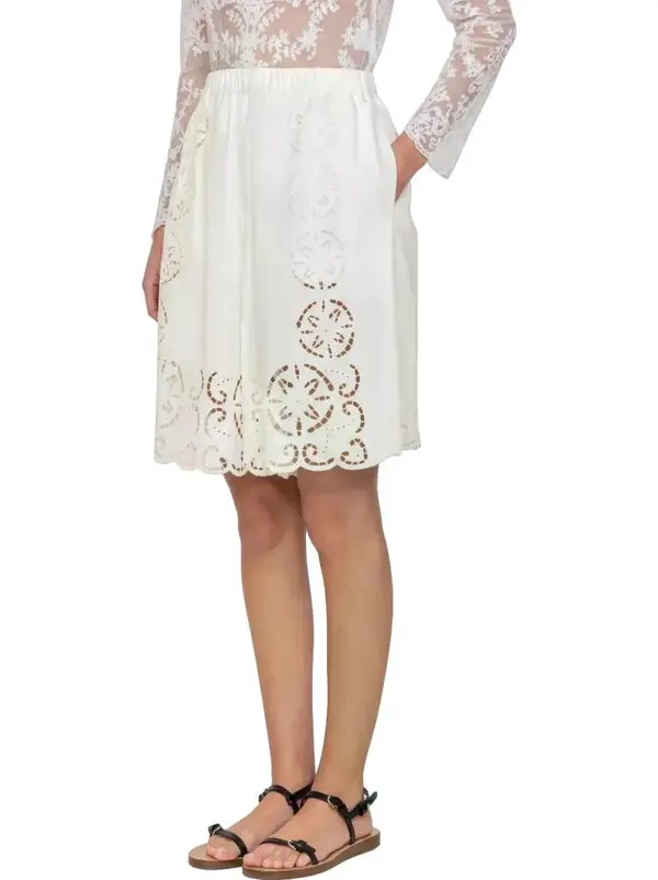 Sea Broderie Anglaise Scalloped Hem Shorts - Neutrals