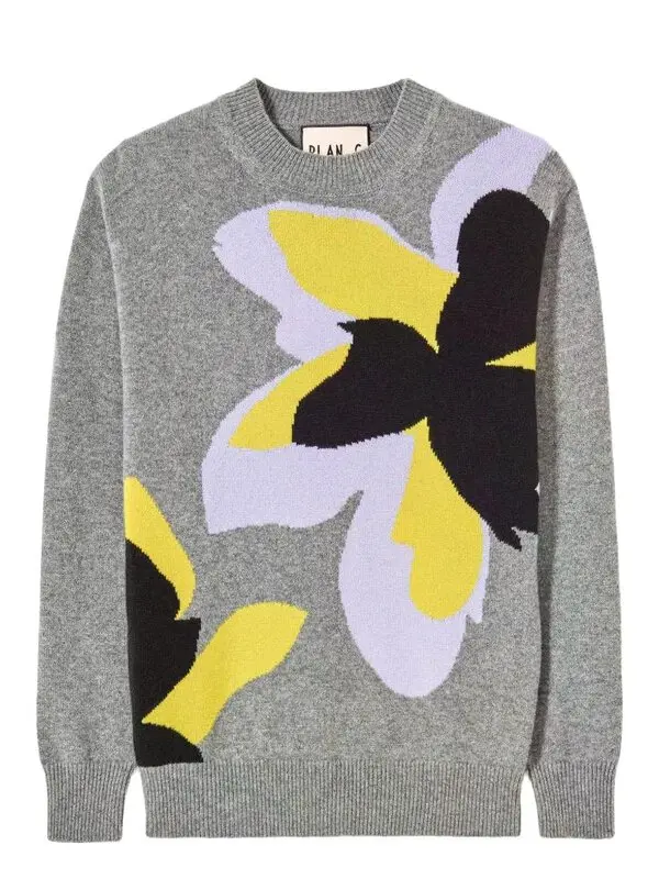 Plan C Intarsia Knit Sweater - Grey