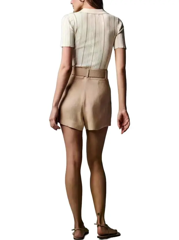 HEVRON Zinna Belted Pleated Shorts - Neutrals