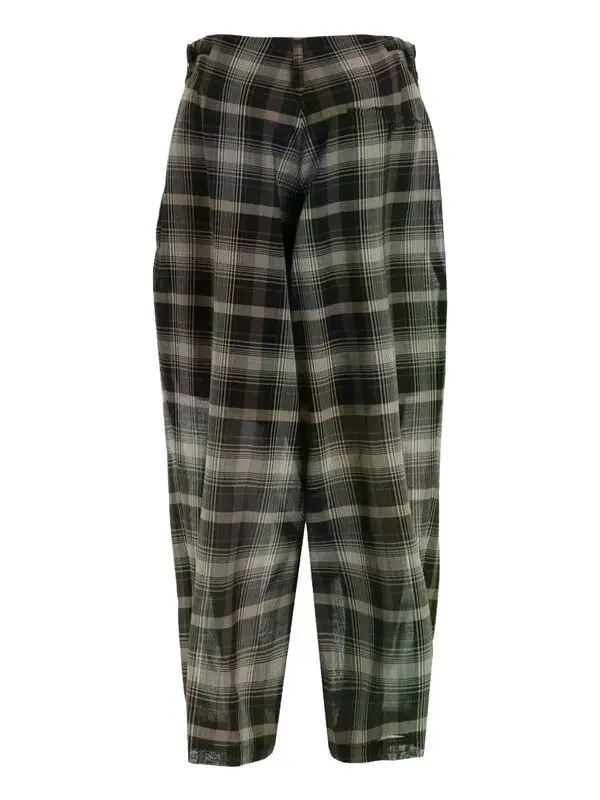 Y’s Plaid Pattern Tucked Trousers - Black