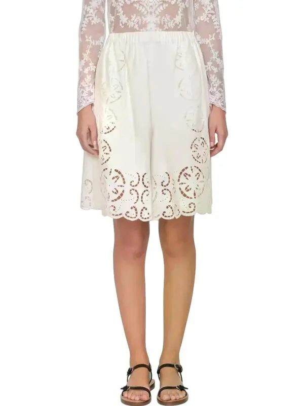 Sea Broderie Anglaise Scalloped Hem Shorts - Neutrals
