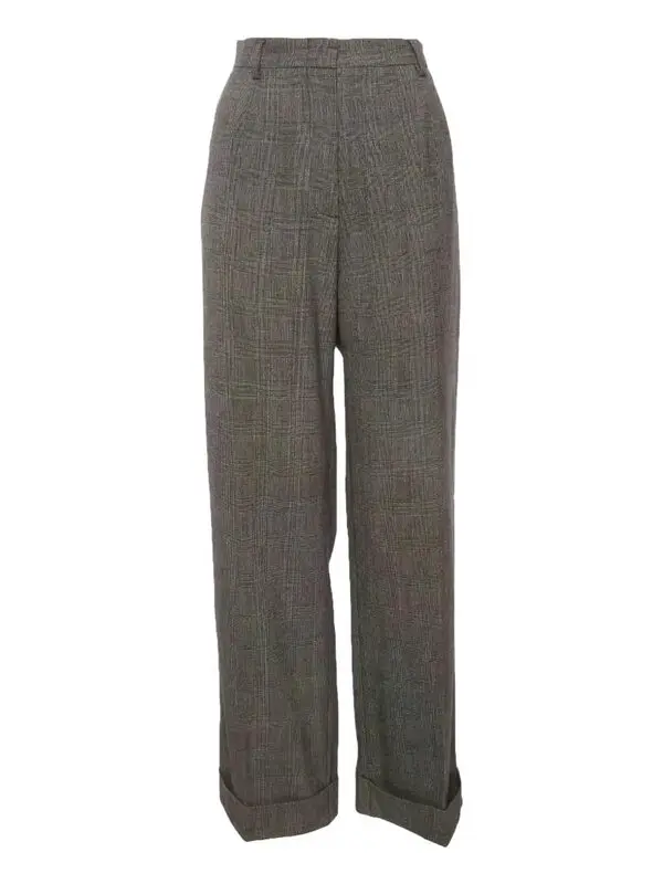 Max Mara Prince Of Wales Check Wool Trousers - Grey
