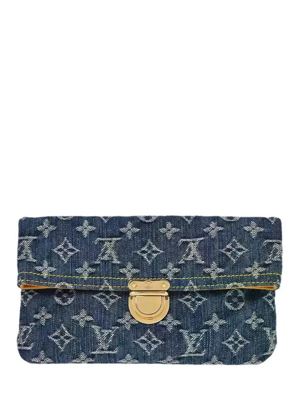 LOUIS VUITTON Pochette Plat Monogram Denim Clutch Bag - Blue