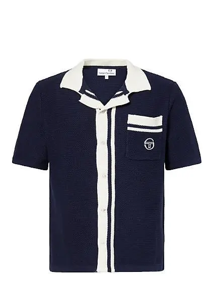 SERGIO TACCHINI Fratelli Short-sleeve Crochet-knit Cotton Shirt - Maritime Blue
