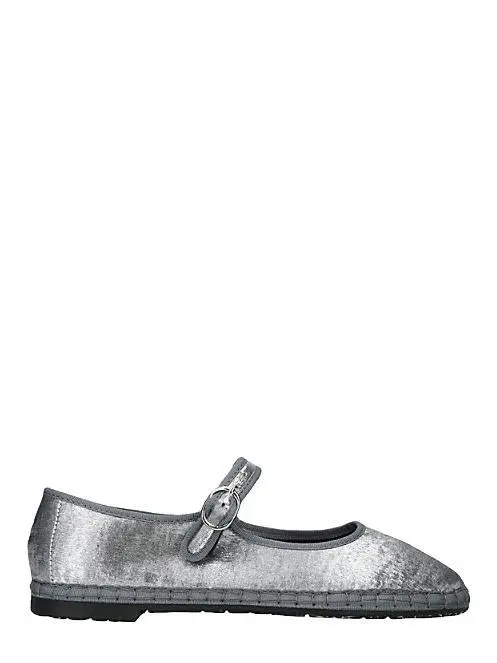 FLABELUS Lavinia Velvet Mary Jane Flats - Silver