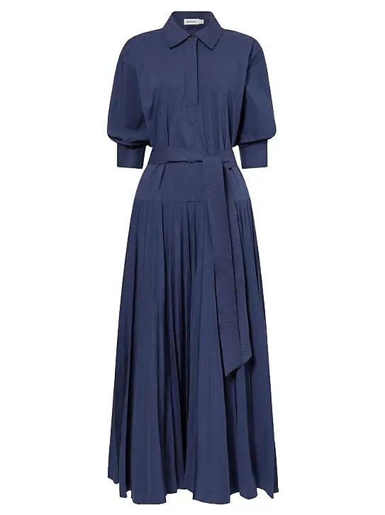 Simkhai Arlo Belted Cotton-blend Maxi Shirt Dress - Midnight