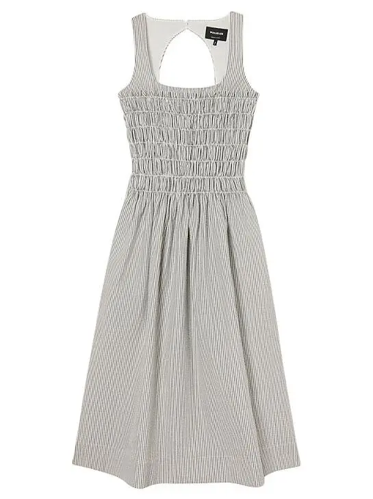 Whistles Striped Shirred-bodice Cotton Midi Dress - Multi-coloured