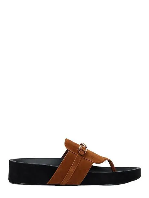 Sandro Buckle-embellished Suede Toe-post Sandals - Brown