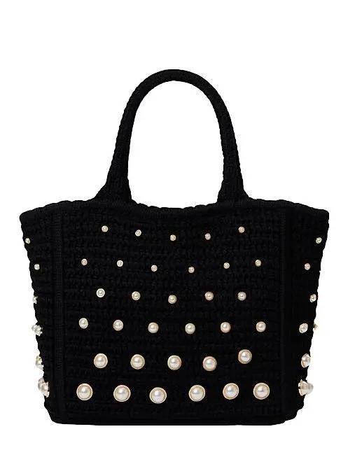 Sandro Embellished Crochet Tote Bag - Black