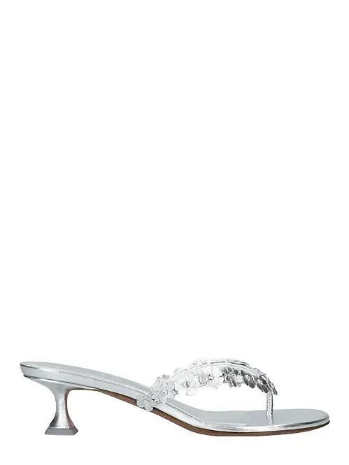 Amina Muaddi Janis Thong 45 Leather Heeled Sandals - Silver