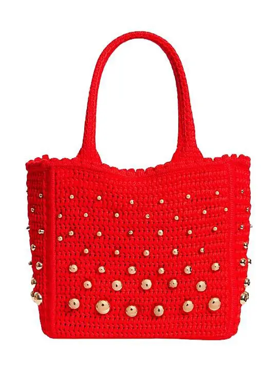 Sandro Stud-embellished Crochet Tote Bag - Red