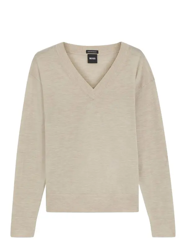BOSS Merino Wool V-neck Sweater - Beige