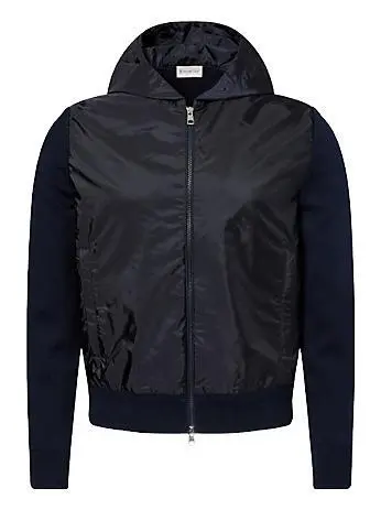 Moncler Hooded Contrast Knitted And Shell Jacket - Navy