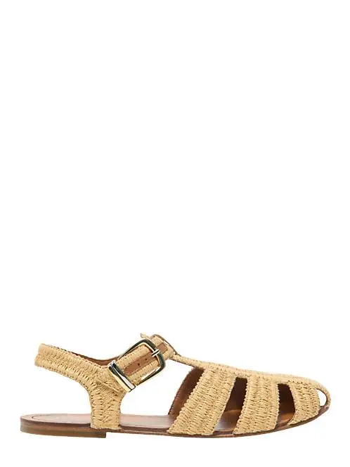 Maje Flat Strap Woven Raffia Fisherman Sandals - Beige