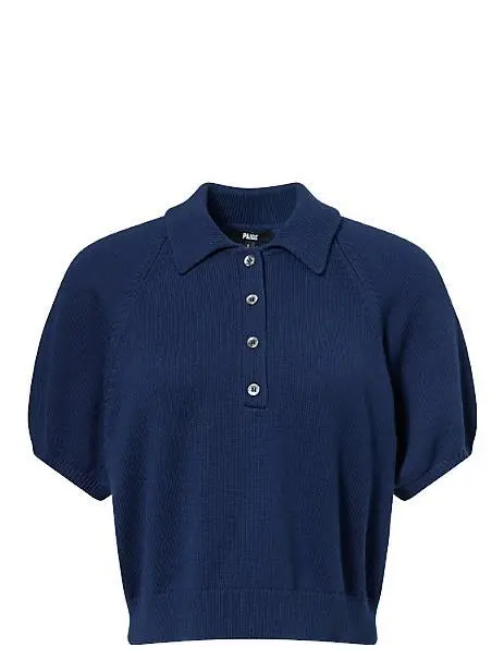 Paige Birch Cropped Cotton-blend Polo Top - Navy