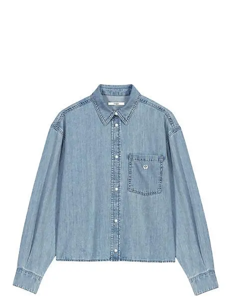 Maje Logo Plaque Boxy-fit Denim Shirt - Blue