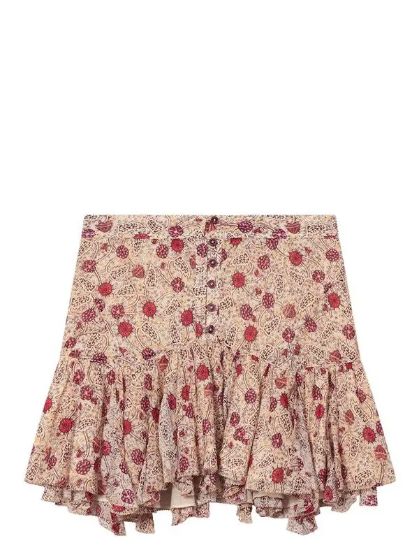 ETOILE Printed Cotton Voile Skirt With Decorative Front Closure - Ecru-raspberry