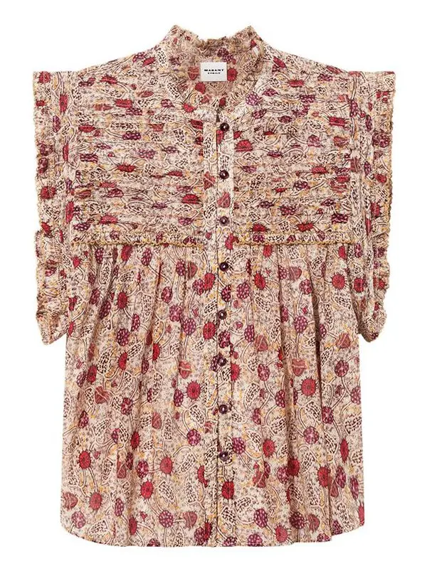 ETOILE Marant Étoile Sleeveless Embroidered Blouse - Ecru-raspberry