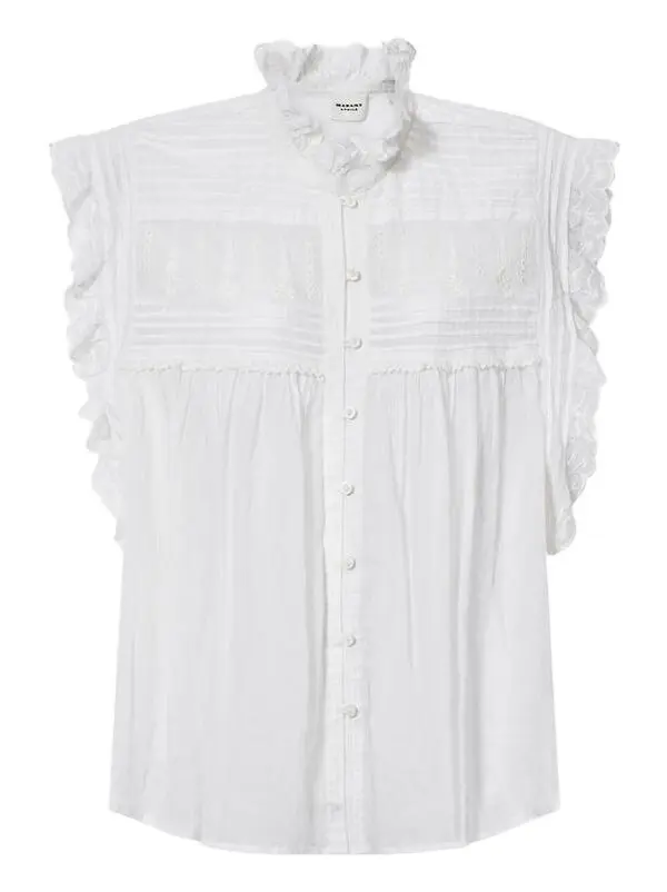 MARANT ETOILE Sleeveless Printed Cotton Voile Blouse - White
