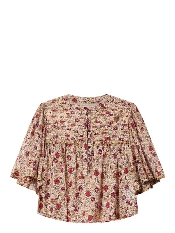 MARANT ETOILE Douna Printed Cotton Voile Blouse - Ecru/raspberry