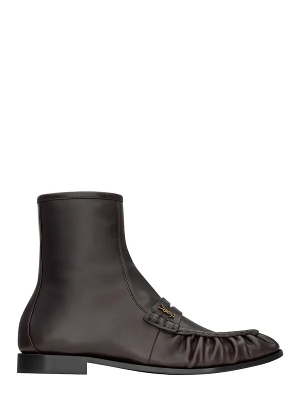 Saint Laurent Le Loafer Boots In Smooth Leather - Brown