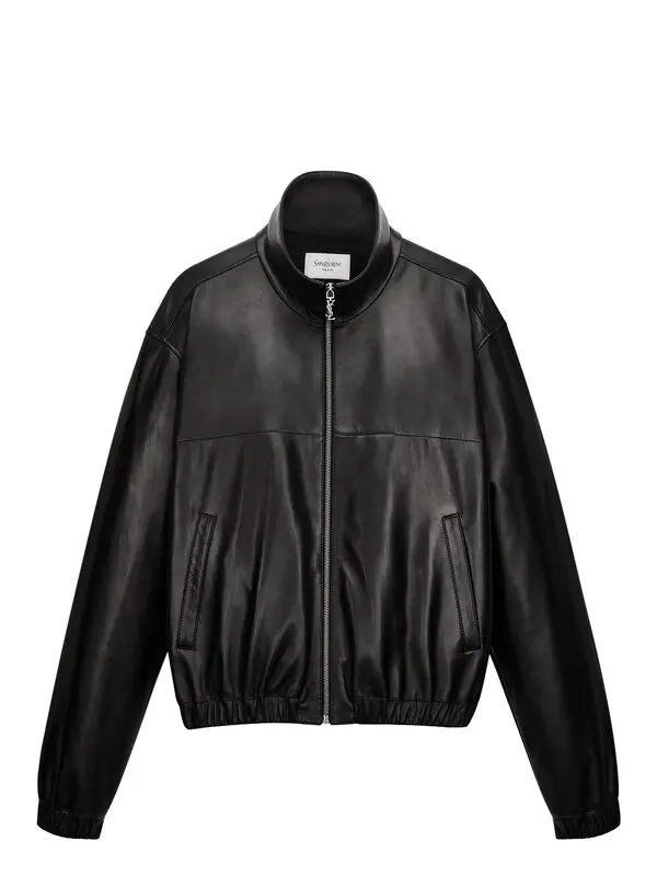 Saint Laurent Cassandre Lambskin Zip Jacket - Noir