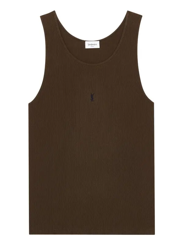 Saint Laurent Cassandre Ribbed Tank Top - Ecorce/navy